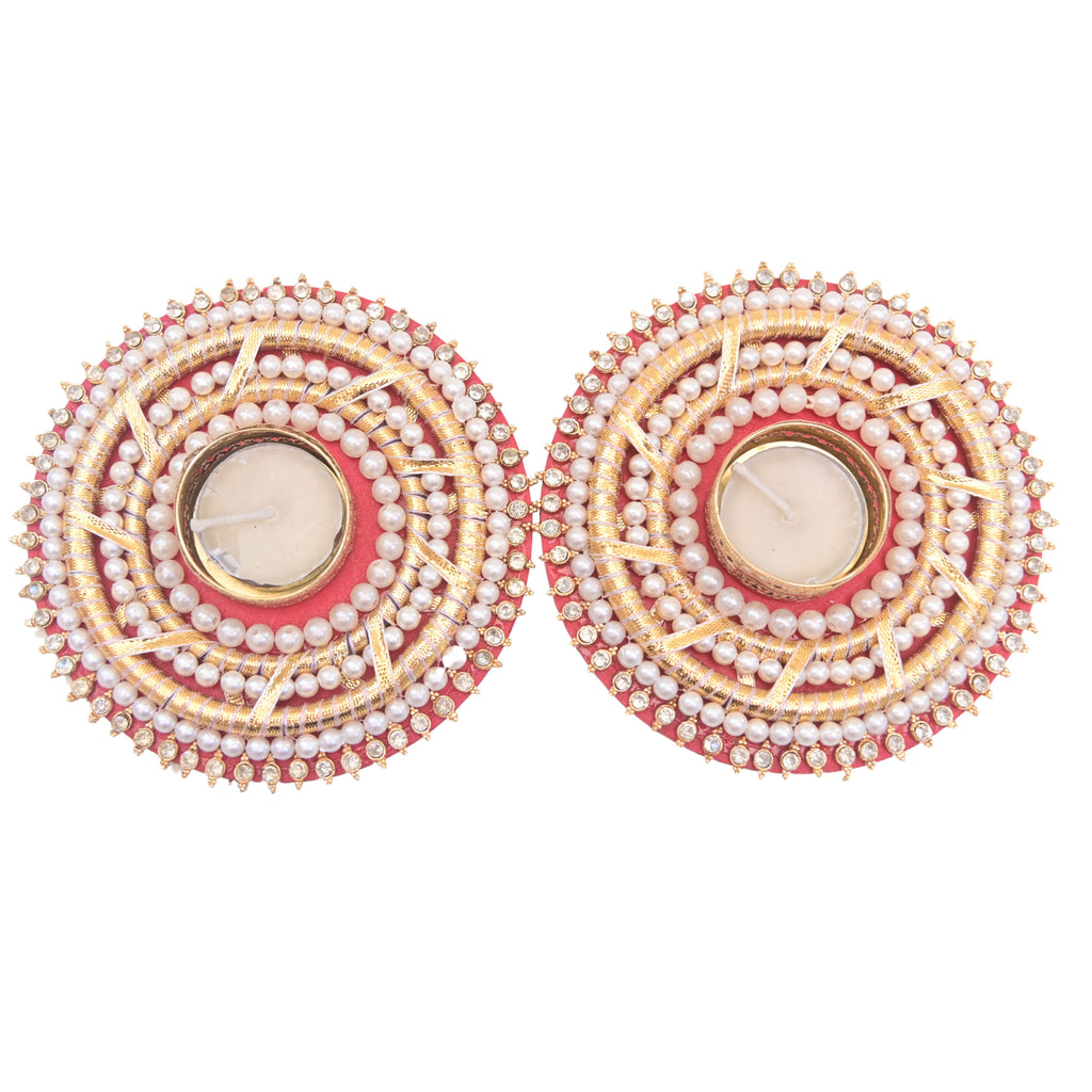 SNEHAL'S CRAFT House Golden Less With Moti Kundan Circle Candle Holder