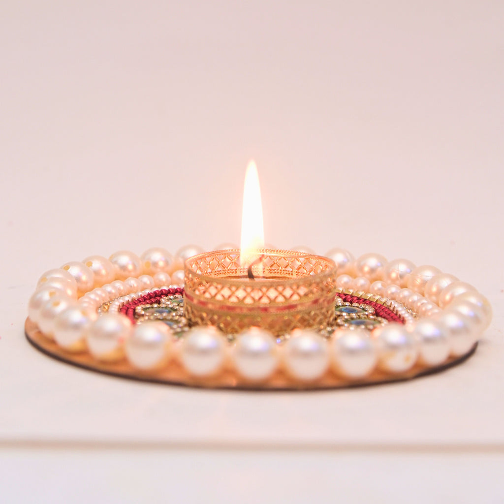 SNEHAL'S CRAFT House Golden Less With Moti Circle Candle Holder, 5x5,