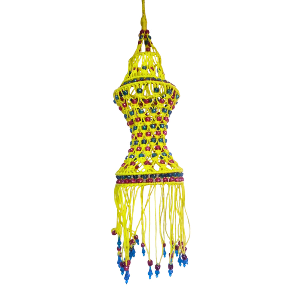 SADGURU – Blue & red beaded yellow akash kandil | Authentic Handmade ...