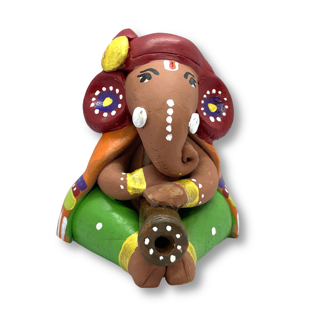 SANKET Terracotta Baby Ganesh Wheel Idol Cute Handcrafted from Natural